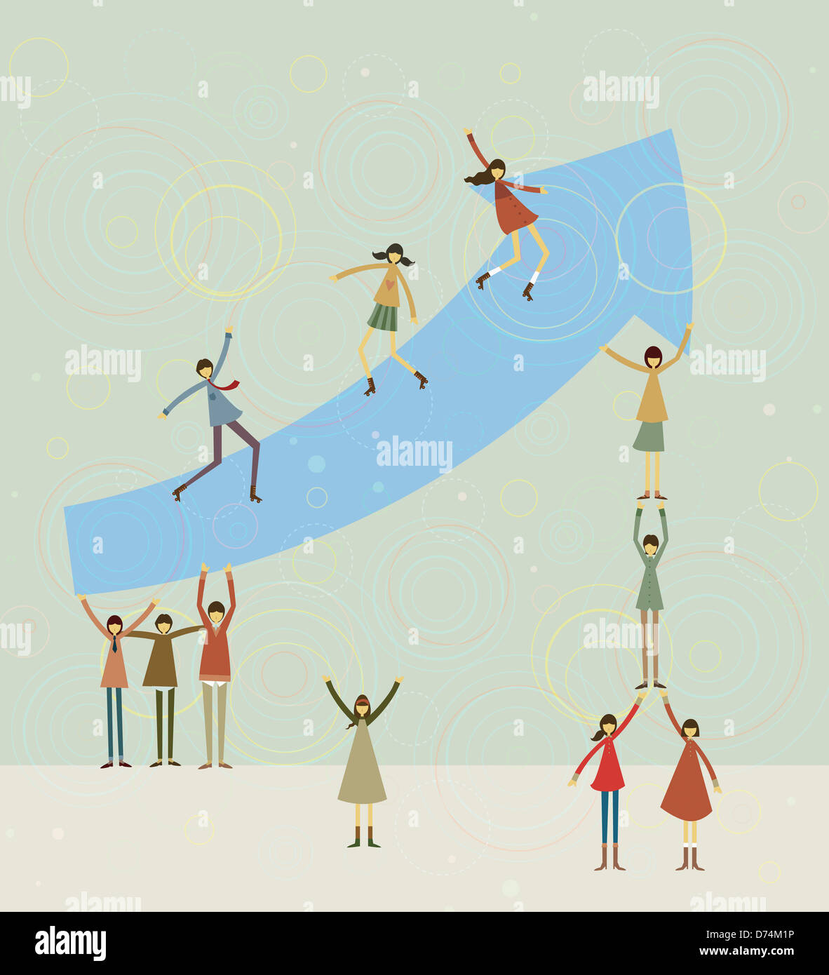 illustration of people holding an arrow Stock Photo - Alamy