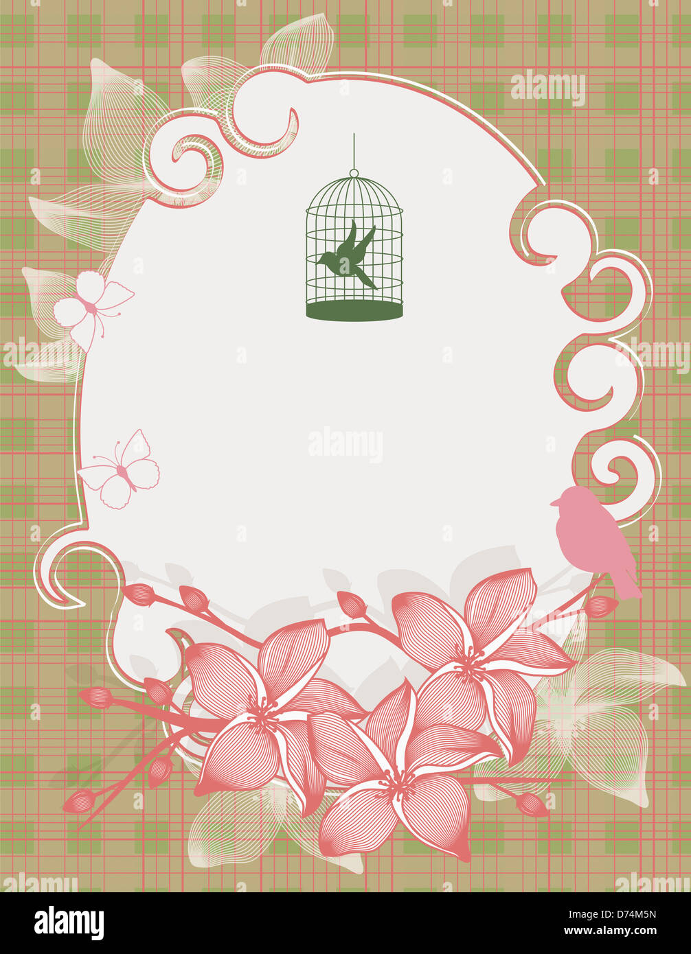 memo template design featuring flowers and birds Stock Photo - Alamy