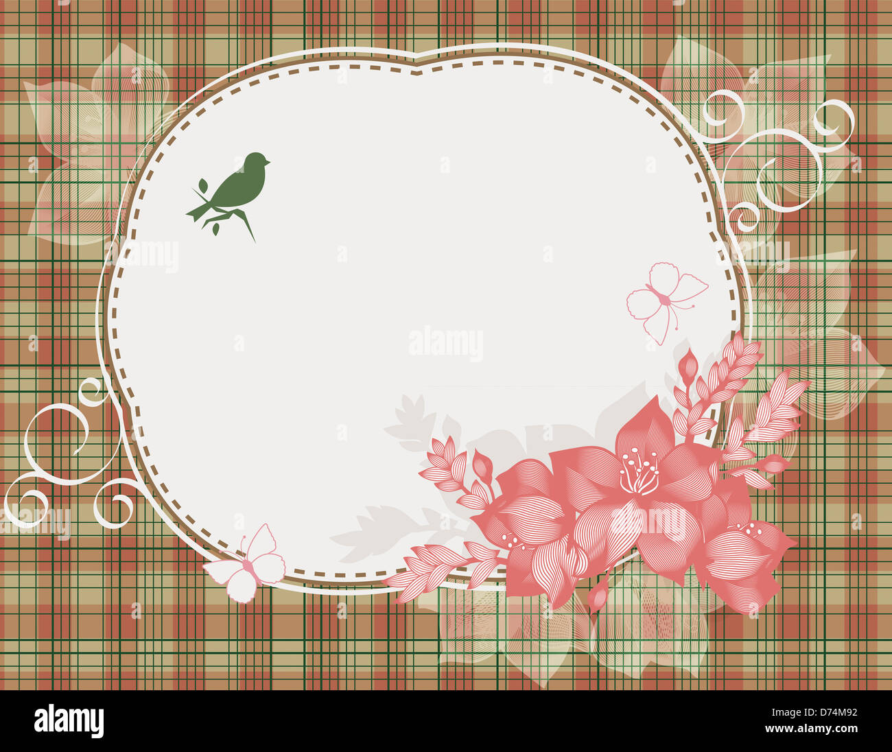 memo template design featuring flowers with bird and butterfly Stock ...