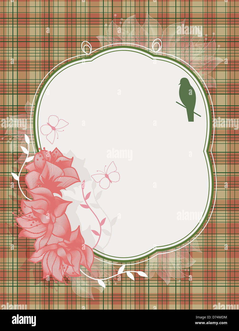 memo template design featuring flowers with bird and butterfly Stock ...