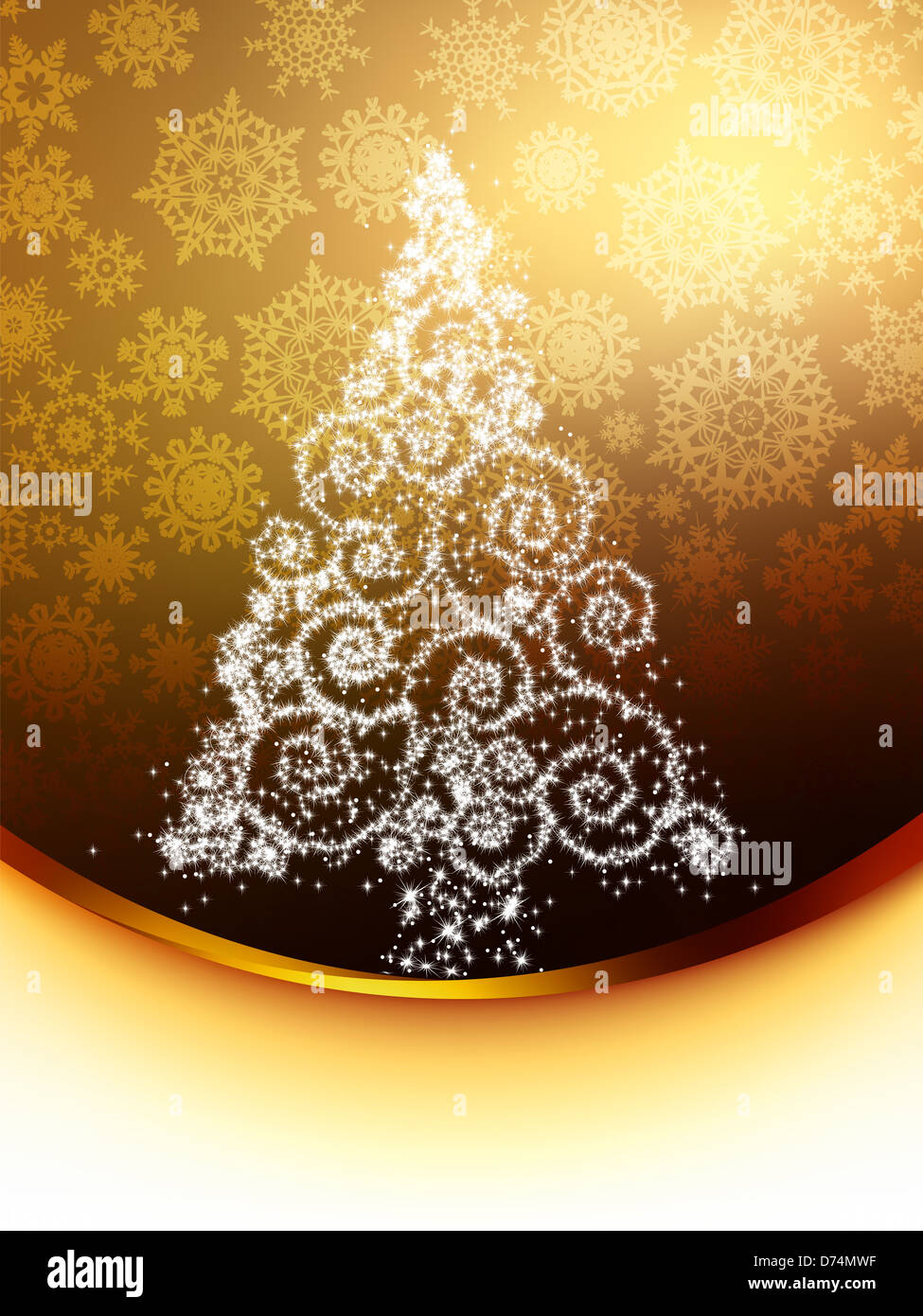 Christmas tree illustration on golden background Stock Photo - Alamy