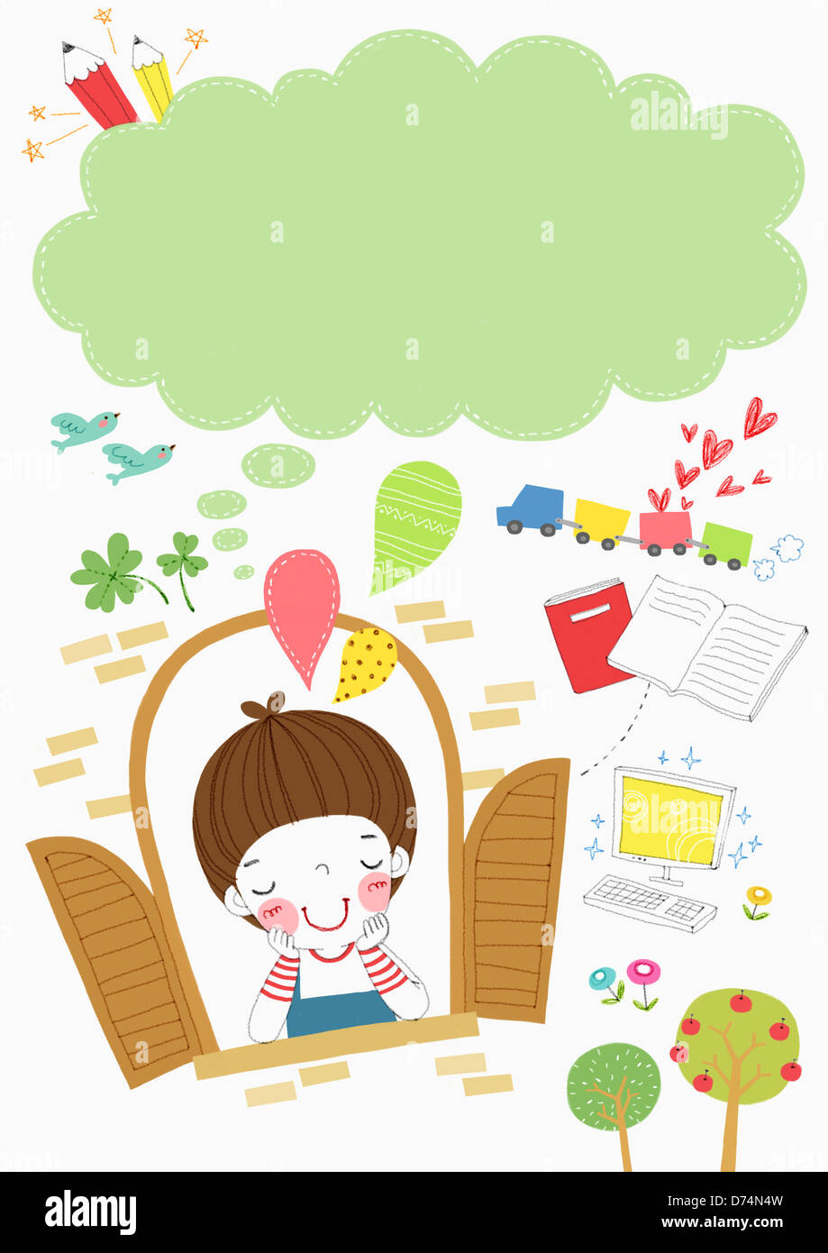 Window illustration bird on Cut Out Stock Images & Pictures - Alamy