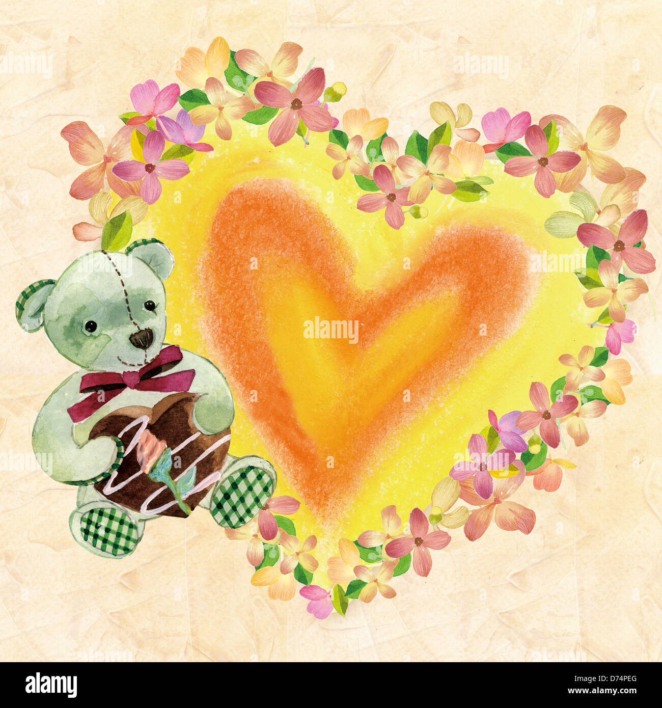 illustration of heart surrounded with flowers Stock Photo - Alamy