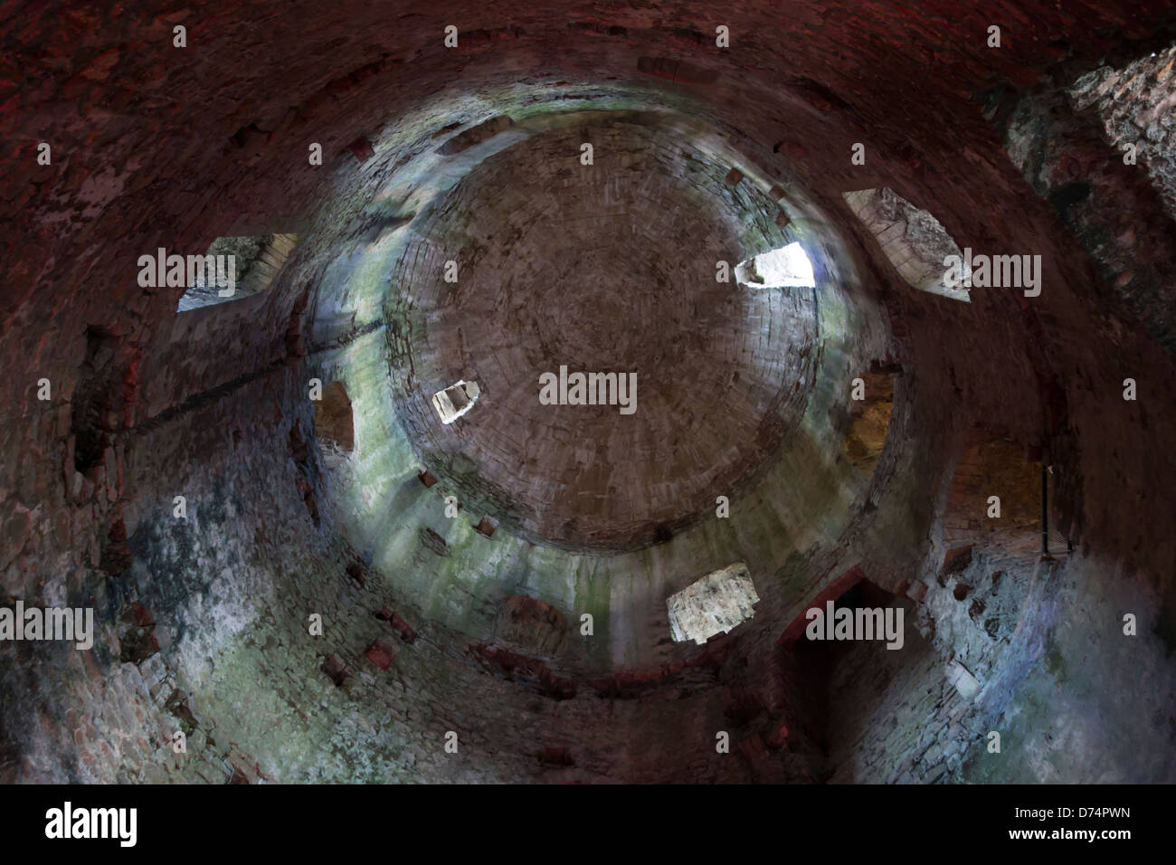 View of the domed ceiling inside of the Great Keep at Pembroke Castle ...