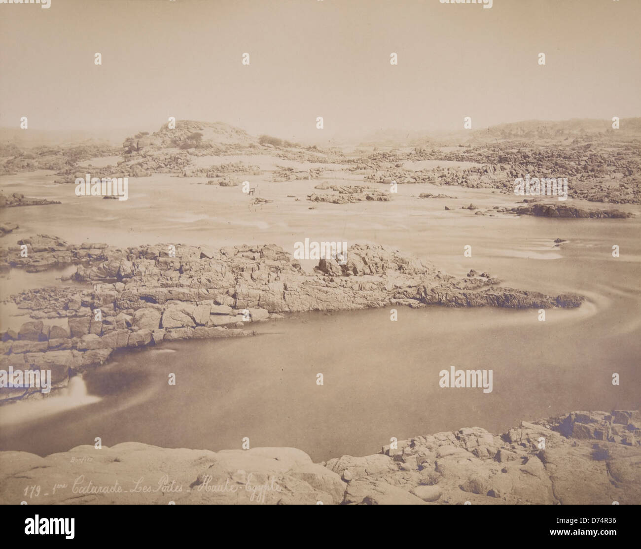 This photograph depicts the first cataract of the Nile at the High Dam ...