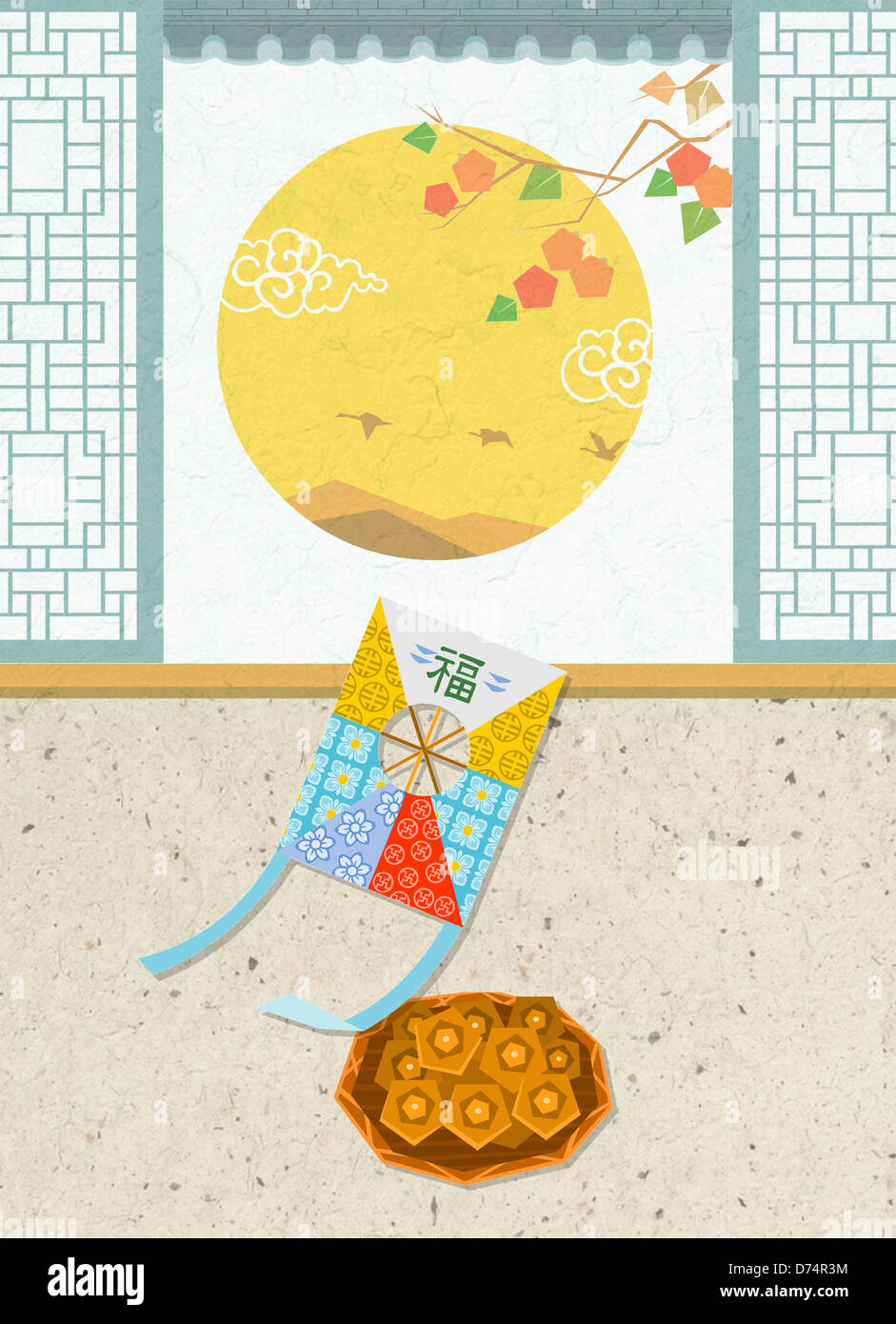 card front page template with traditional Korean image Stock Photo - Alamy