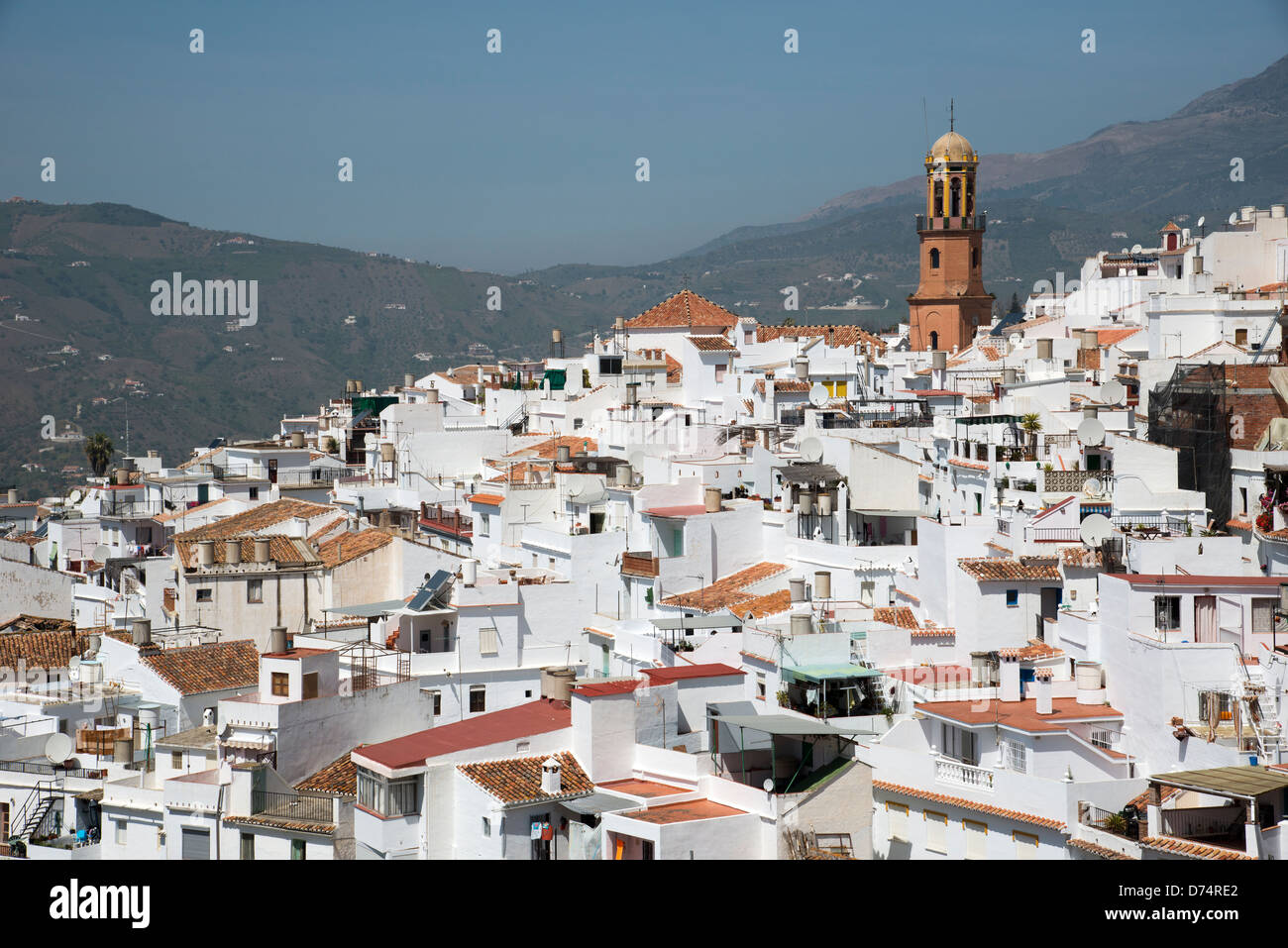 The white town of Competa in the Sierra Almijara southern Spain ...