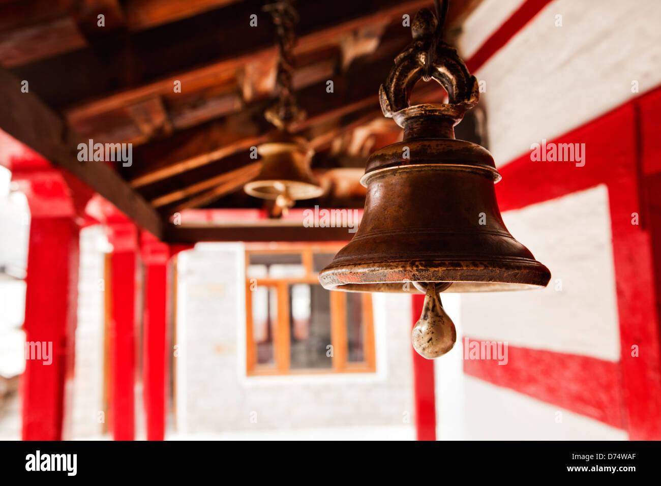 Close-up of a bell at a temple, Vashisht Temple, Manali, Himachal ...