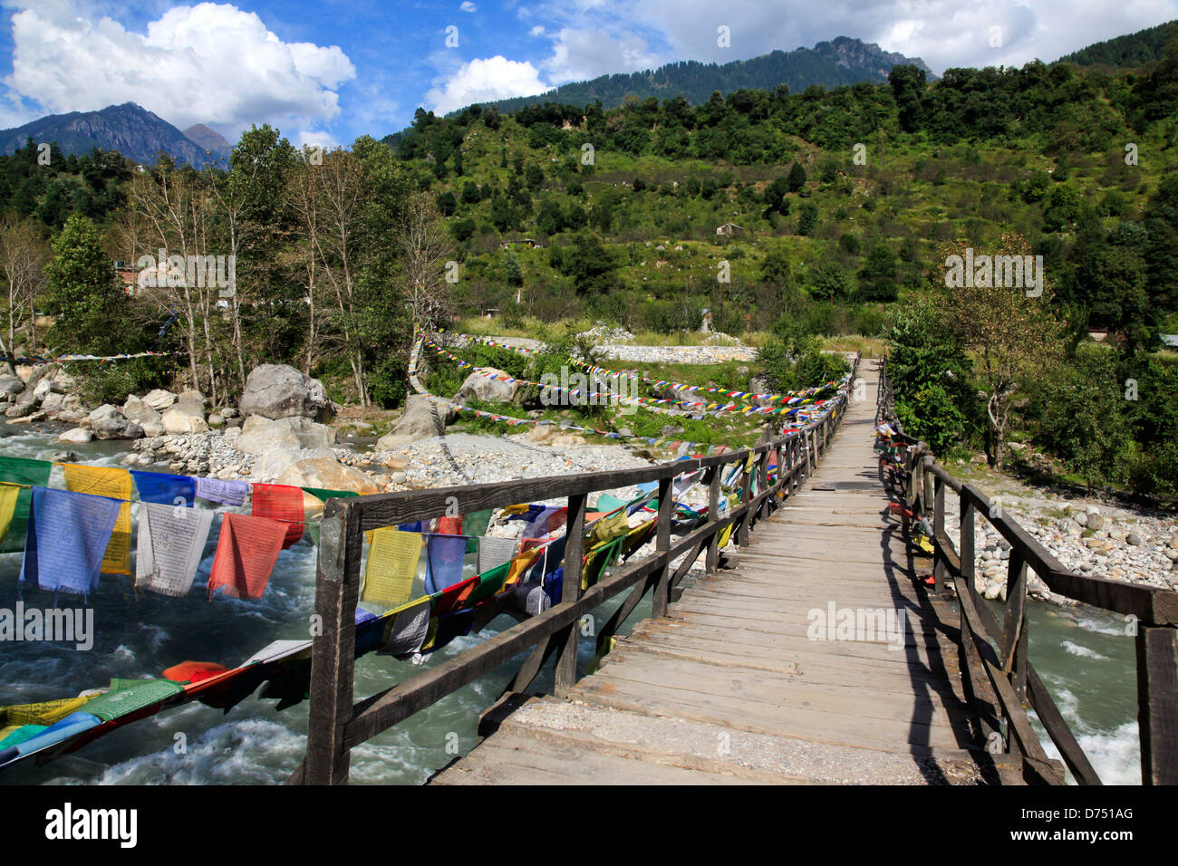 Footbridge across a river, Manali, Himachal Pradesh, India Stock Photo ...