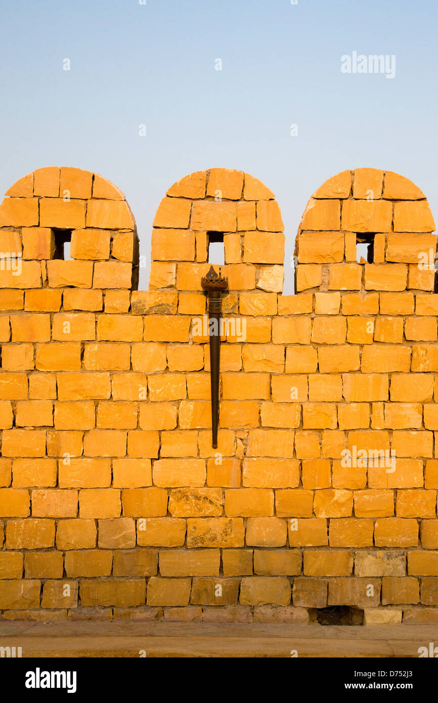 Detail of fortified wall of a fort, Jaisalmer Fort, Jaisalmer ...