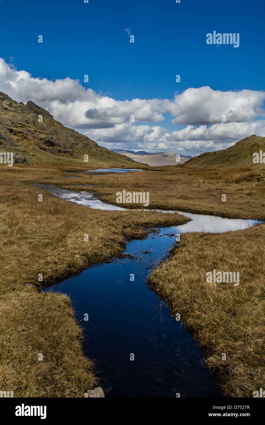 Pretty reflections in a Lake District stream on the Coniston Horseshoe ...