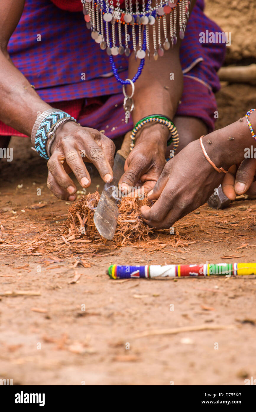 Maasai Tribemen Making Fire Stock Photo - Alamy