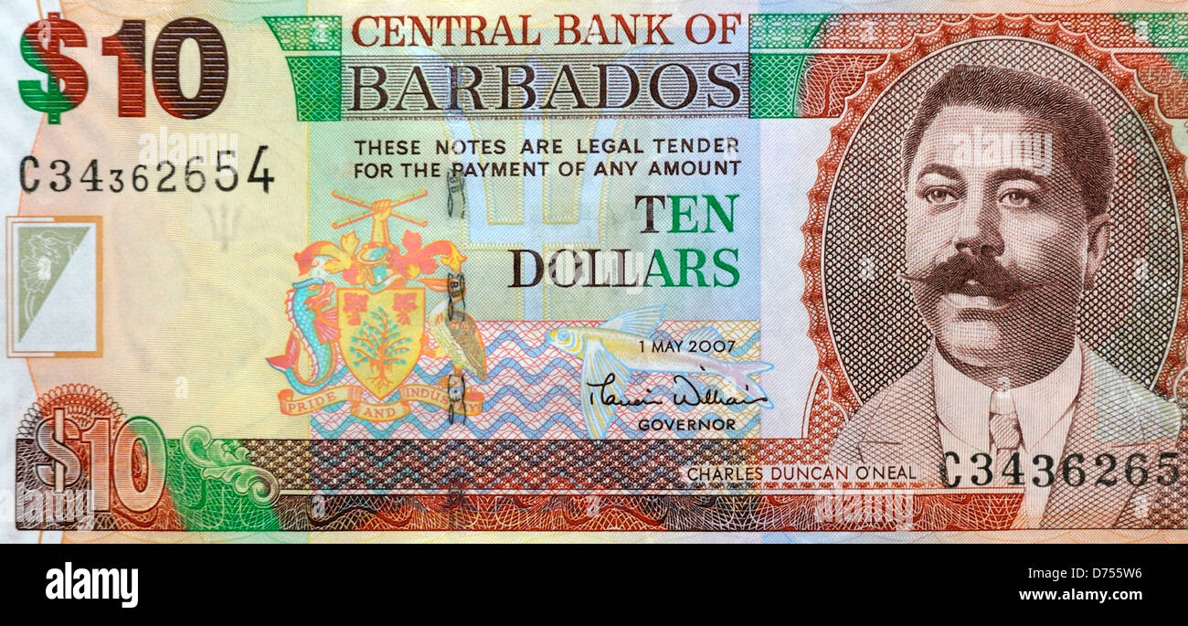 Barbados 10 Ten Dollar Bank Note Stock Photo - Alamy