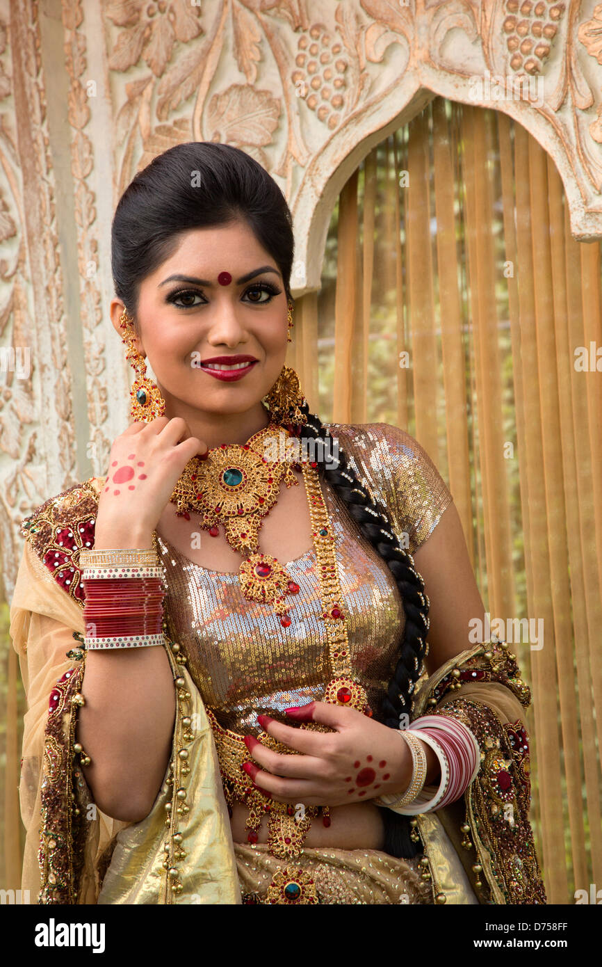 Portrait of an Indian bride in traditional wedding dress Stock Photo ...