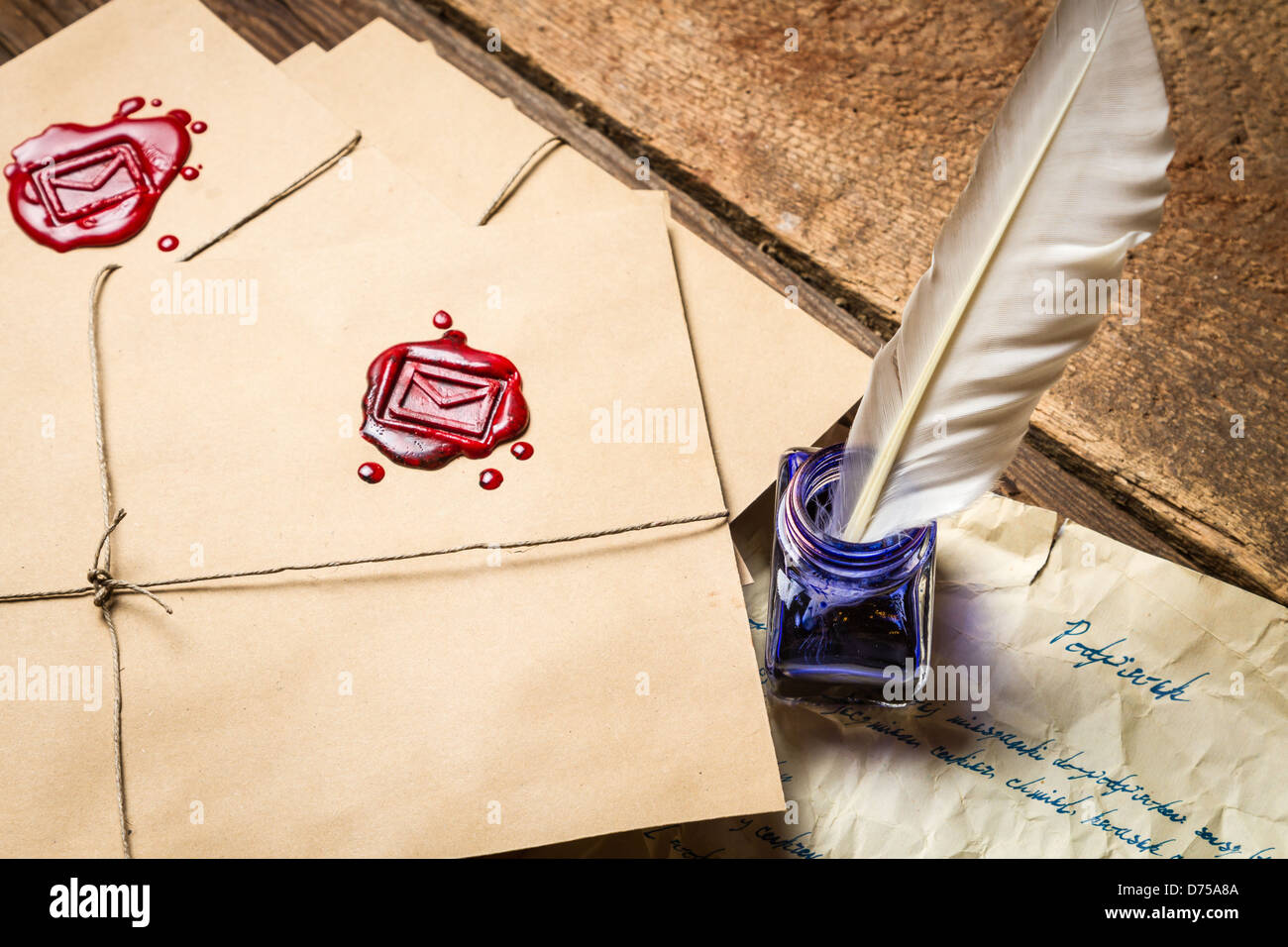 Closeup of vintage envelope and old letter written with blue ink Stock ...