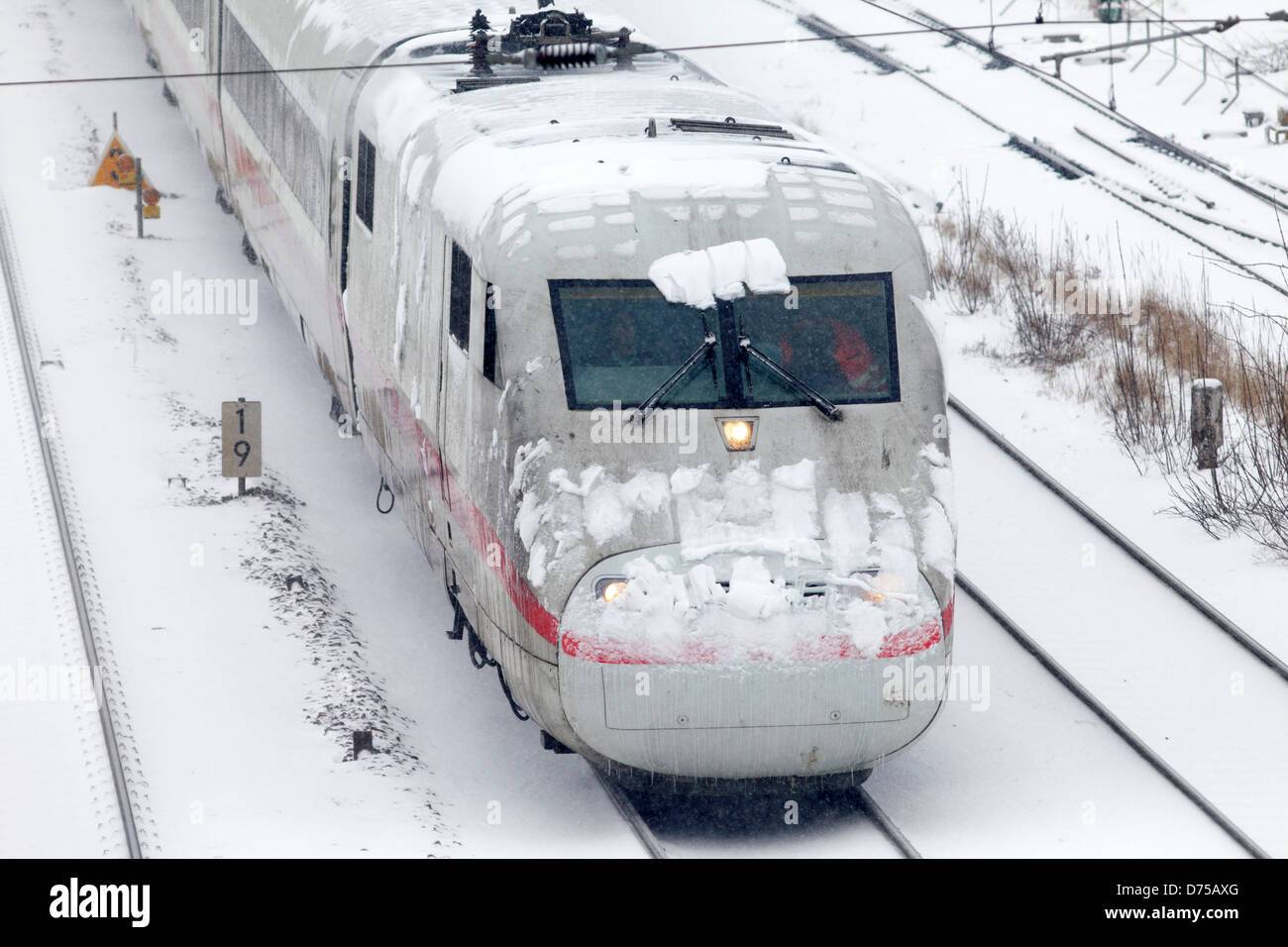 Berlin, Germany, ICE and snow-covered tracks Stock Photo - Alamy