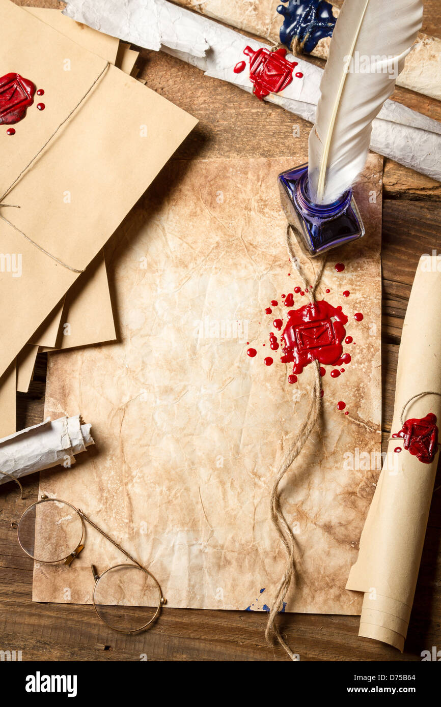 Workplace ancient scribe who wrote letters and scrolls Stock Photo - Alamy