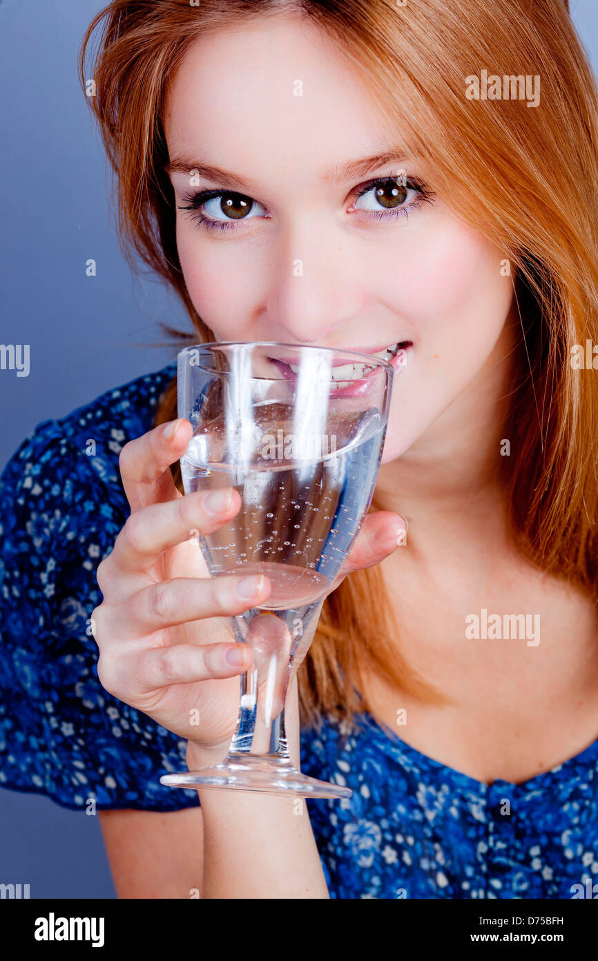 Woman drinking glass carbonated water hi-res stock photography and images - Alamy