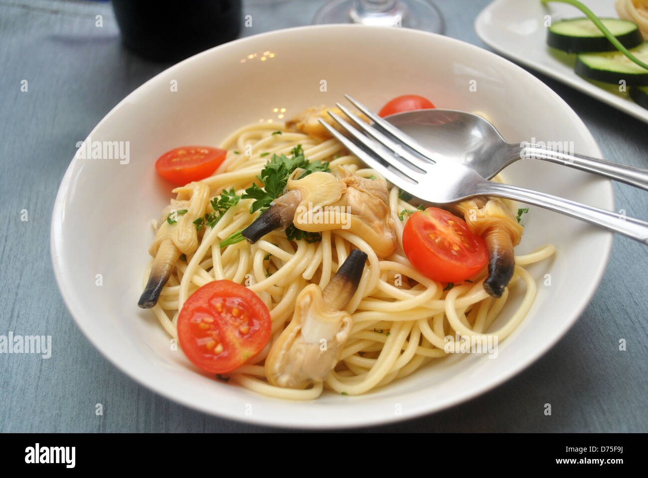 Eating Seafood Pasta Stock Photo - Alamy