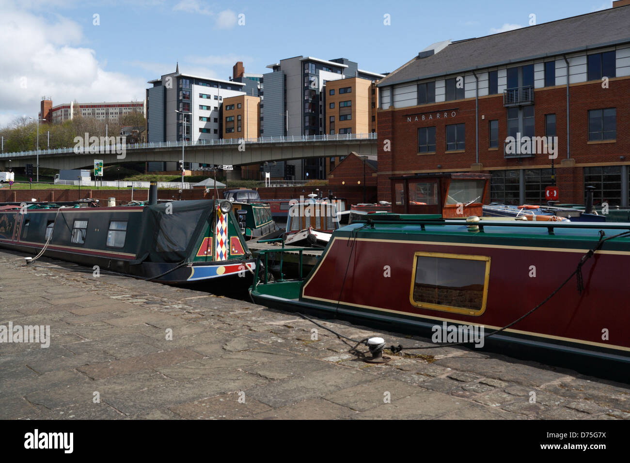 Narrowboats moored at Victoria Quays, Sheffield England, canal basin ...
