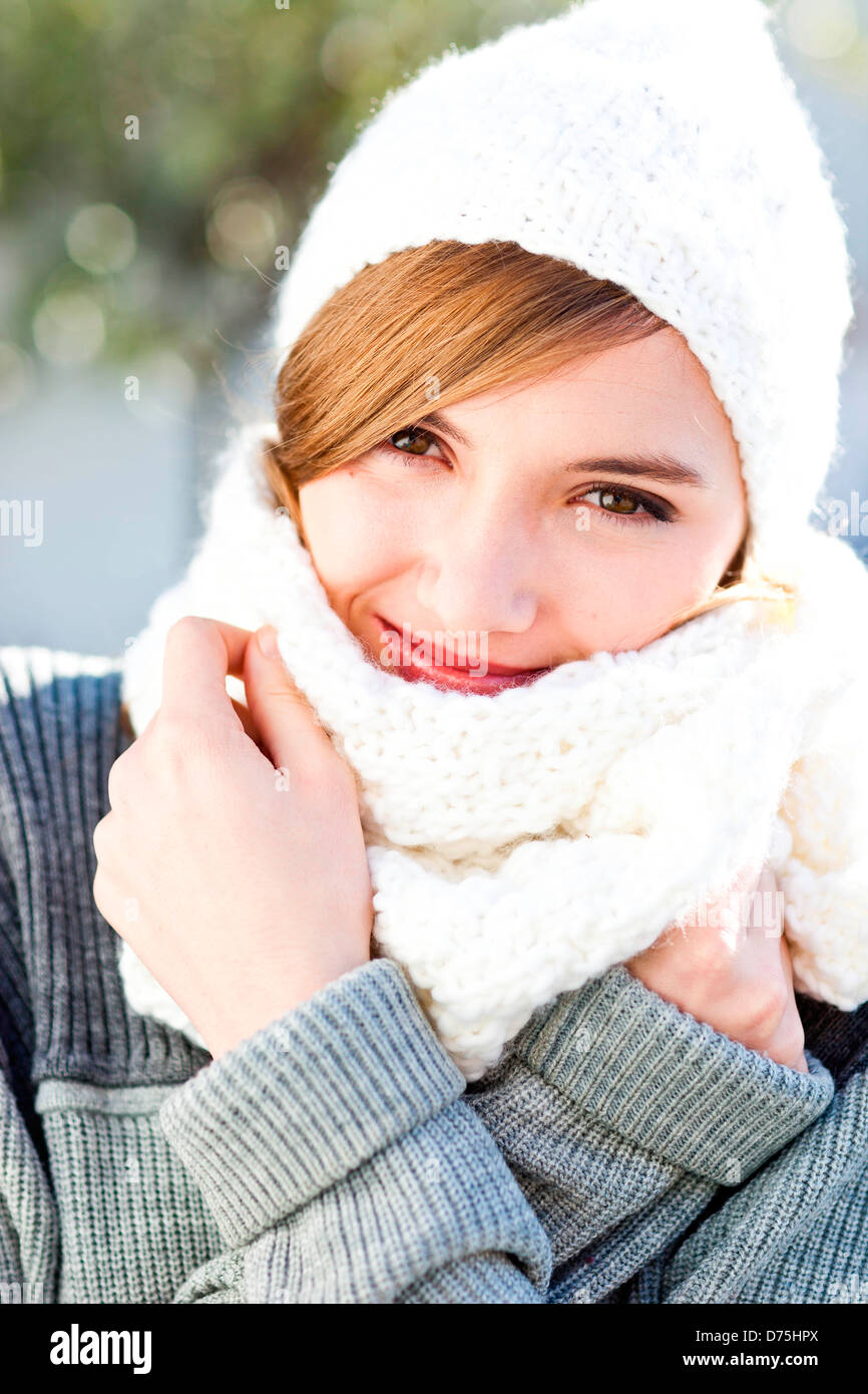 Portrait of woman in winter Stock Photo - Alamy