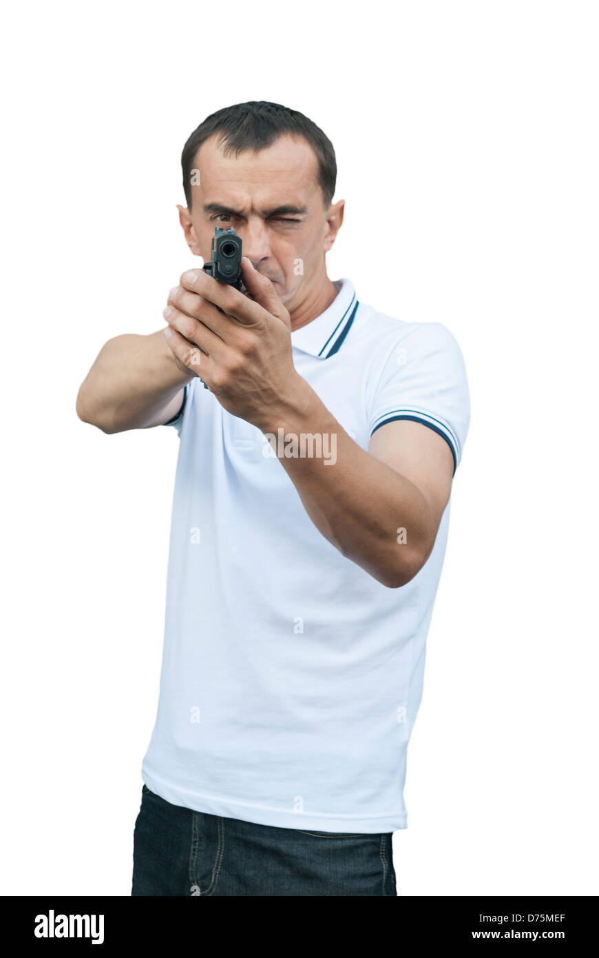 Man aiming a gun Stock Photo - Alamy