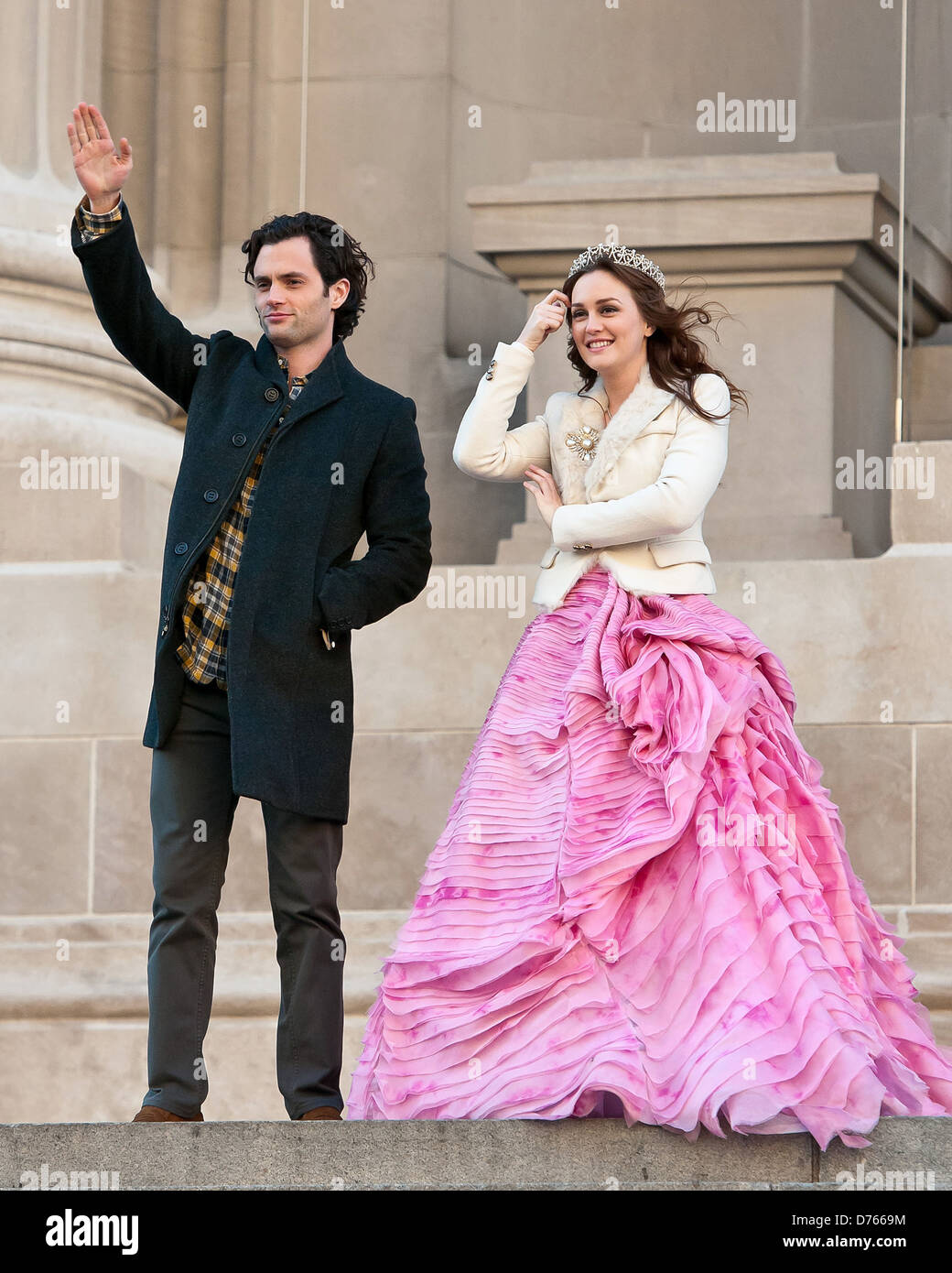 Penn Badgley on the set of 'Gossip Girl' filming on location in ...