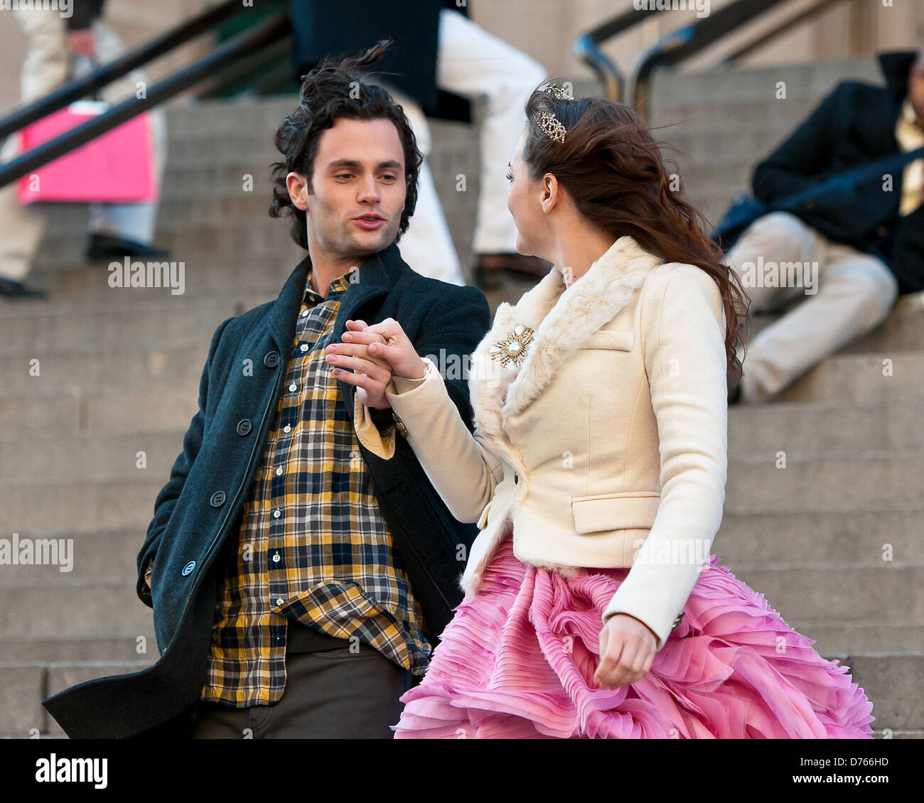 Penn Badgley on the set of 'Gossip Girl' filming on location in ...
