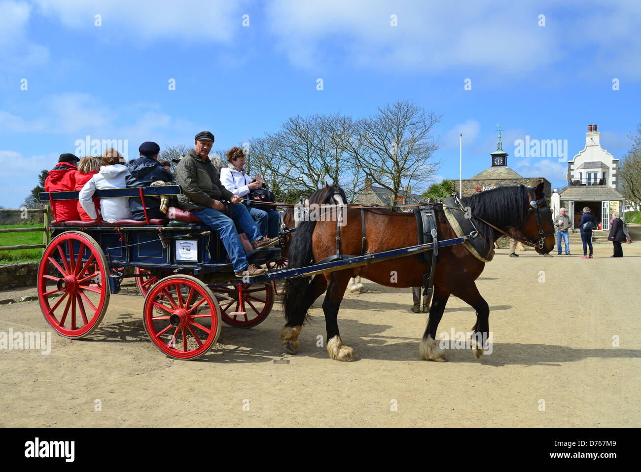 Tourists on horse-drawn carriage ride, Greater Sark, Sark, Bailiwick of ...