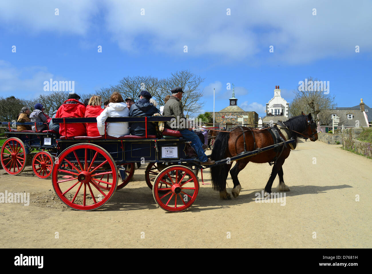 Tourists on horse-drawn carriage ride, Greater Sark, Sark, Bailiwick of ...