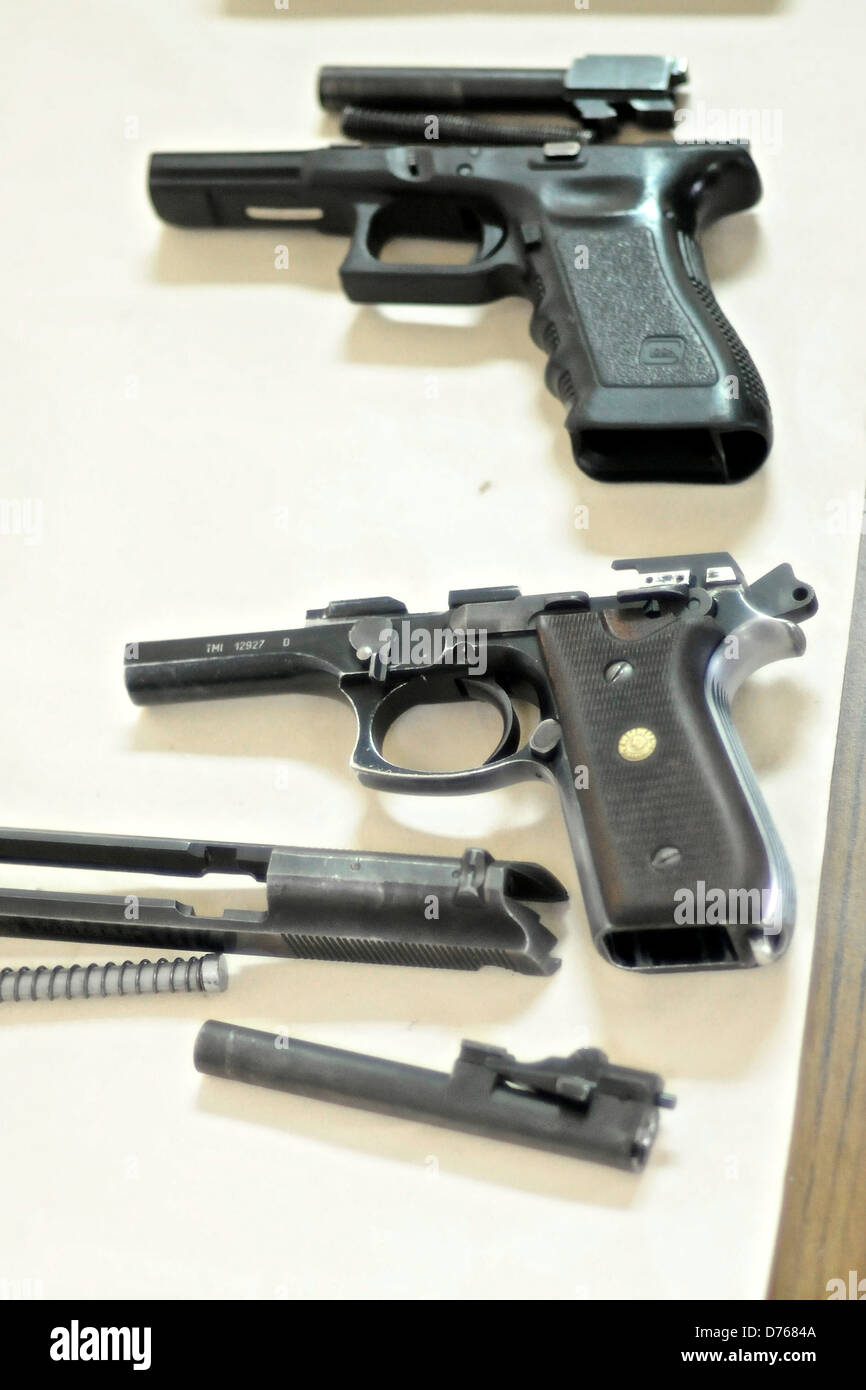Weapon parts at a firearms training course at the Panamanian National ...