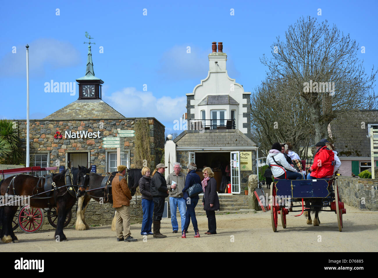 Tourists on horse-drawn carriage ride, Greater Sark, Sark, Bailiwick of ...
