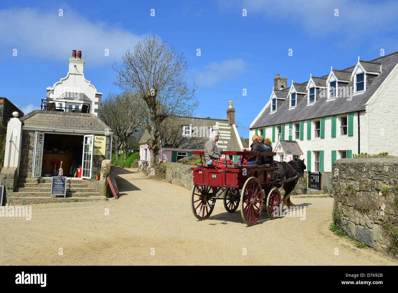 Tourists on horse-drawn carriage ride, Greater Sark, Sark, Bailiwick of ...