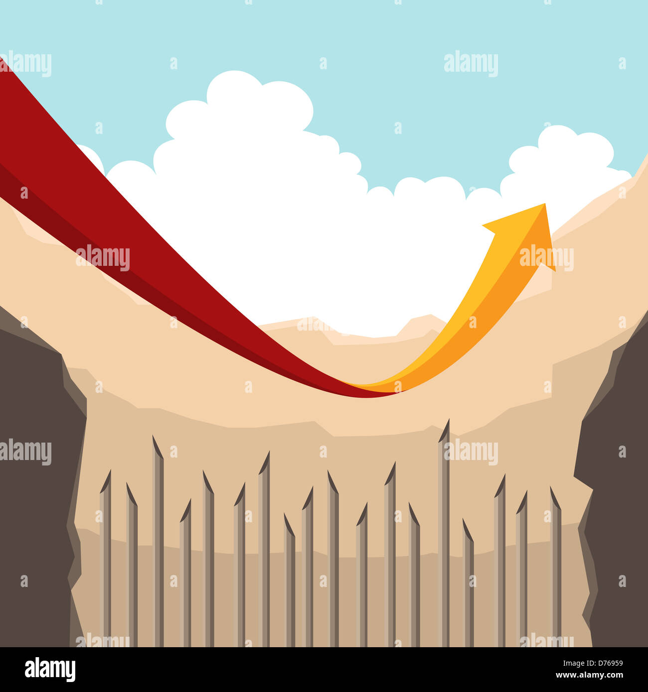 Vector illustration of a red arrow managed to pull up at the last ...