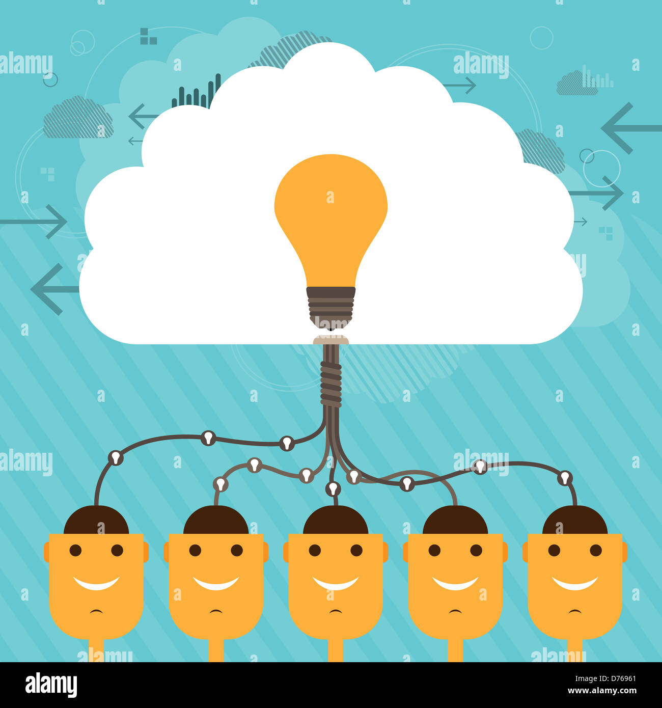 Vector illustration of human head figures connected to a collective ...