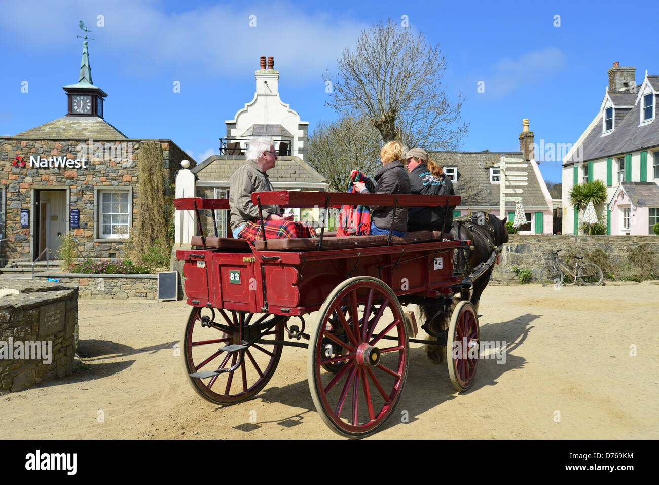 Tourists on horse-drawn carriage ride, Greater Sark, Sark, Bailiwick of ...