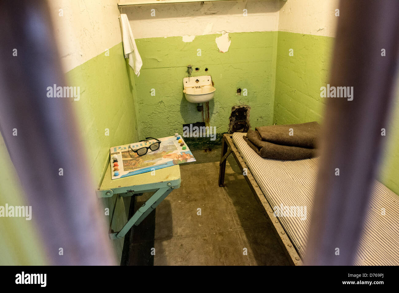 The interior of one of the cells of the famous prison of Alcatraz, on ...