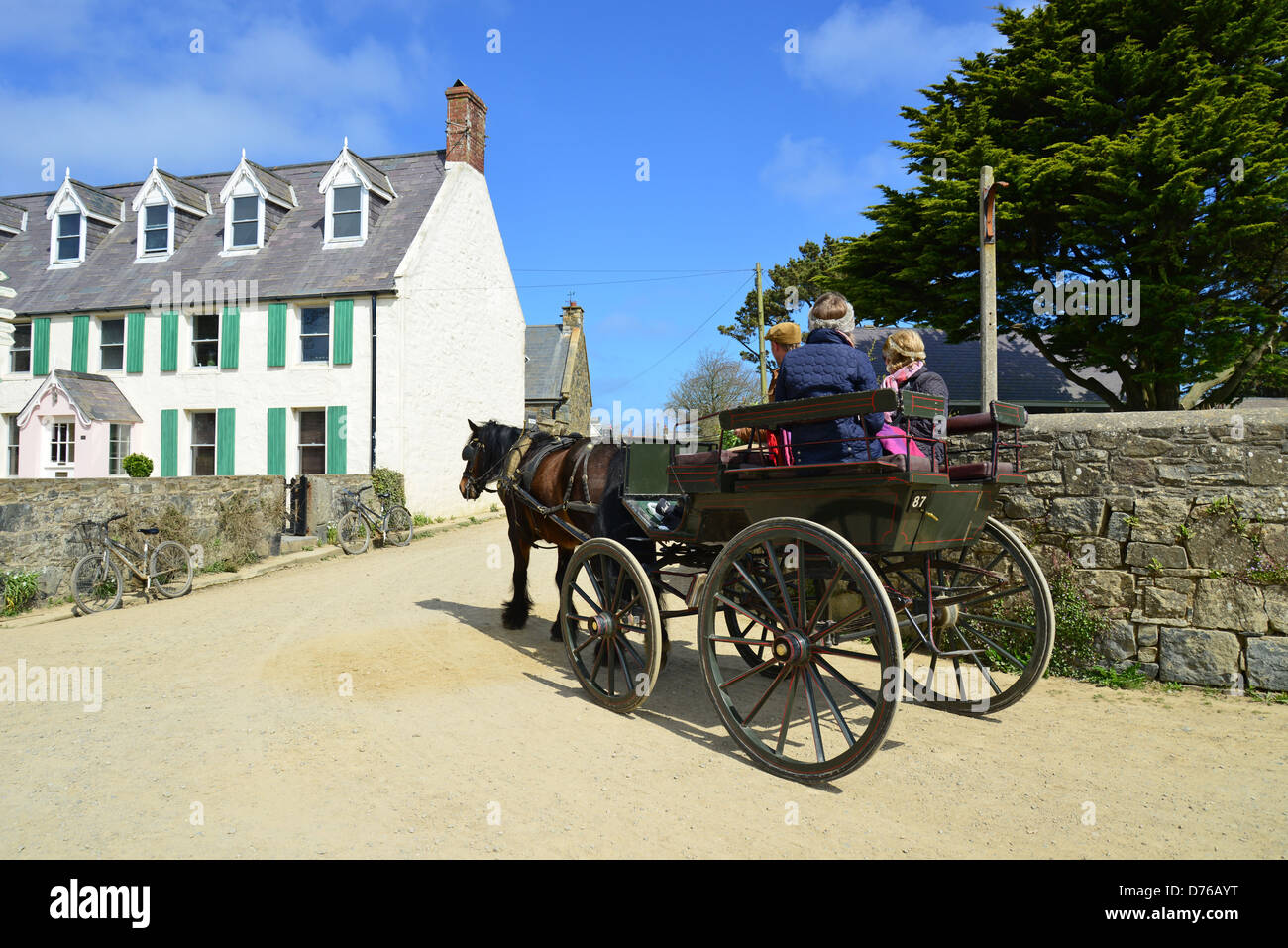 Tourists on horse-drawn carriage ride, Greater Sark, Sark, Bailiwick of ...