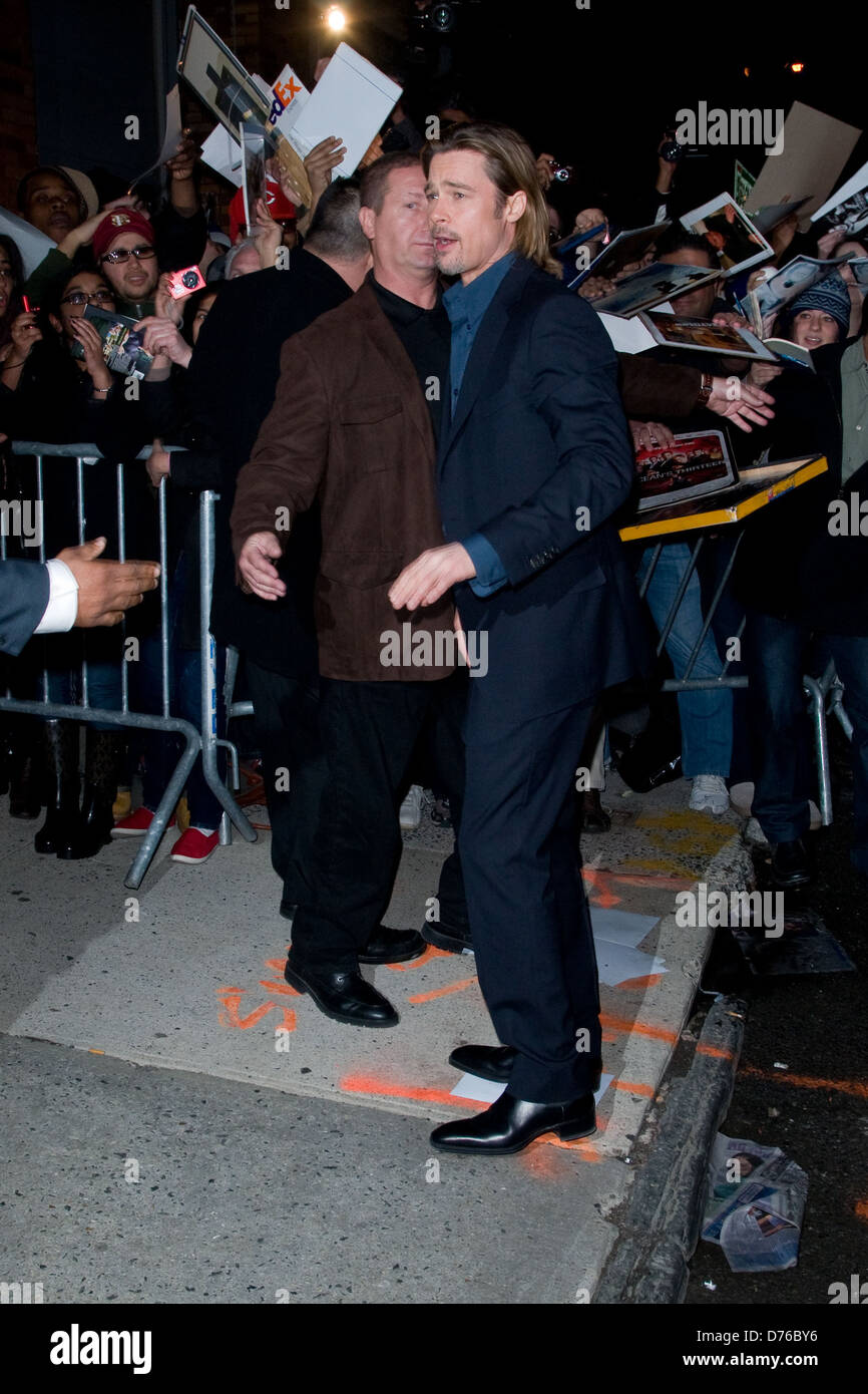 Brad Pitt greeting his fans outside "The Daily Show" studios in ...