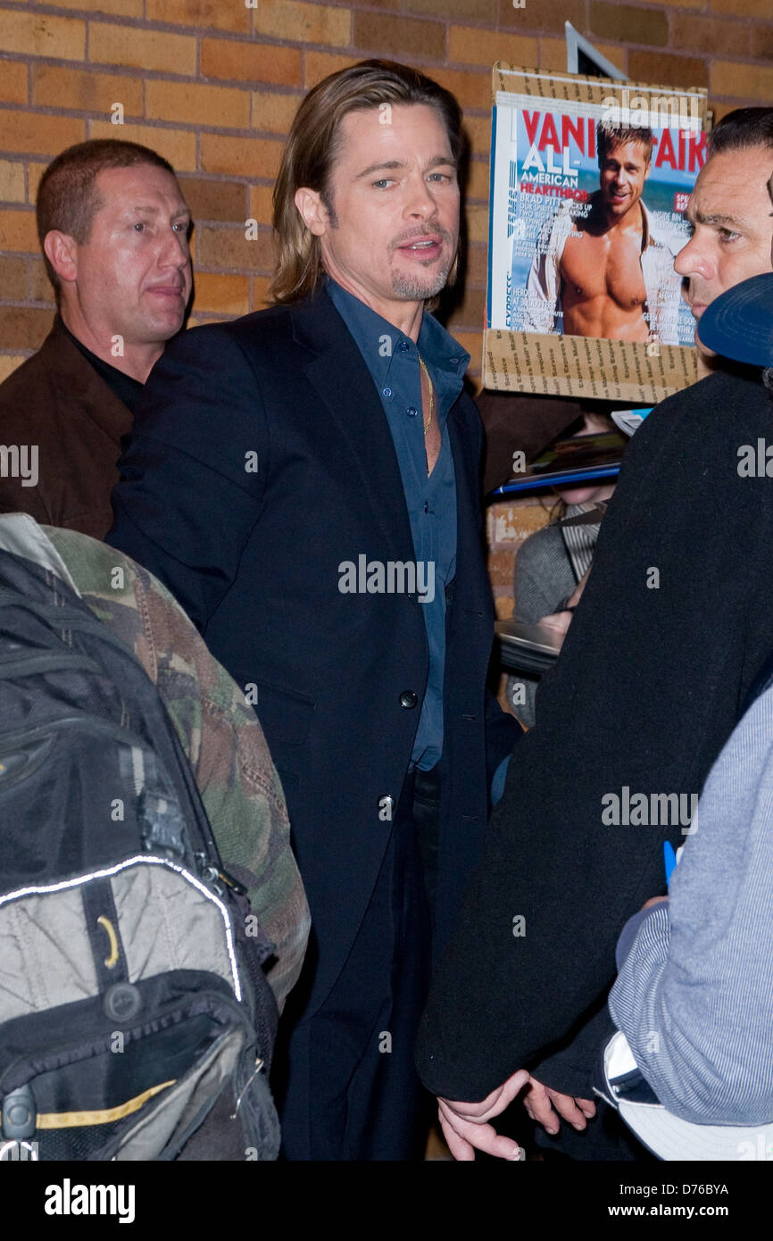 Brad Pitt greeting his fans outside "The Daily Show" studios in ...