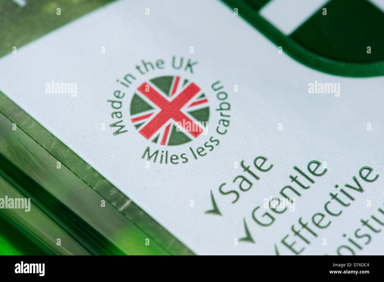 Made in the UK / Miles less carbon product packaging label Stock Photo ...