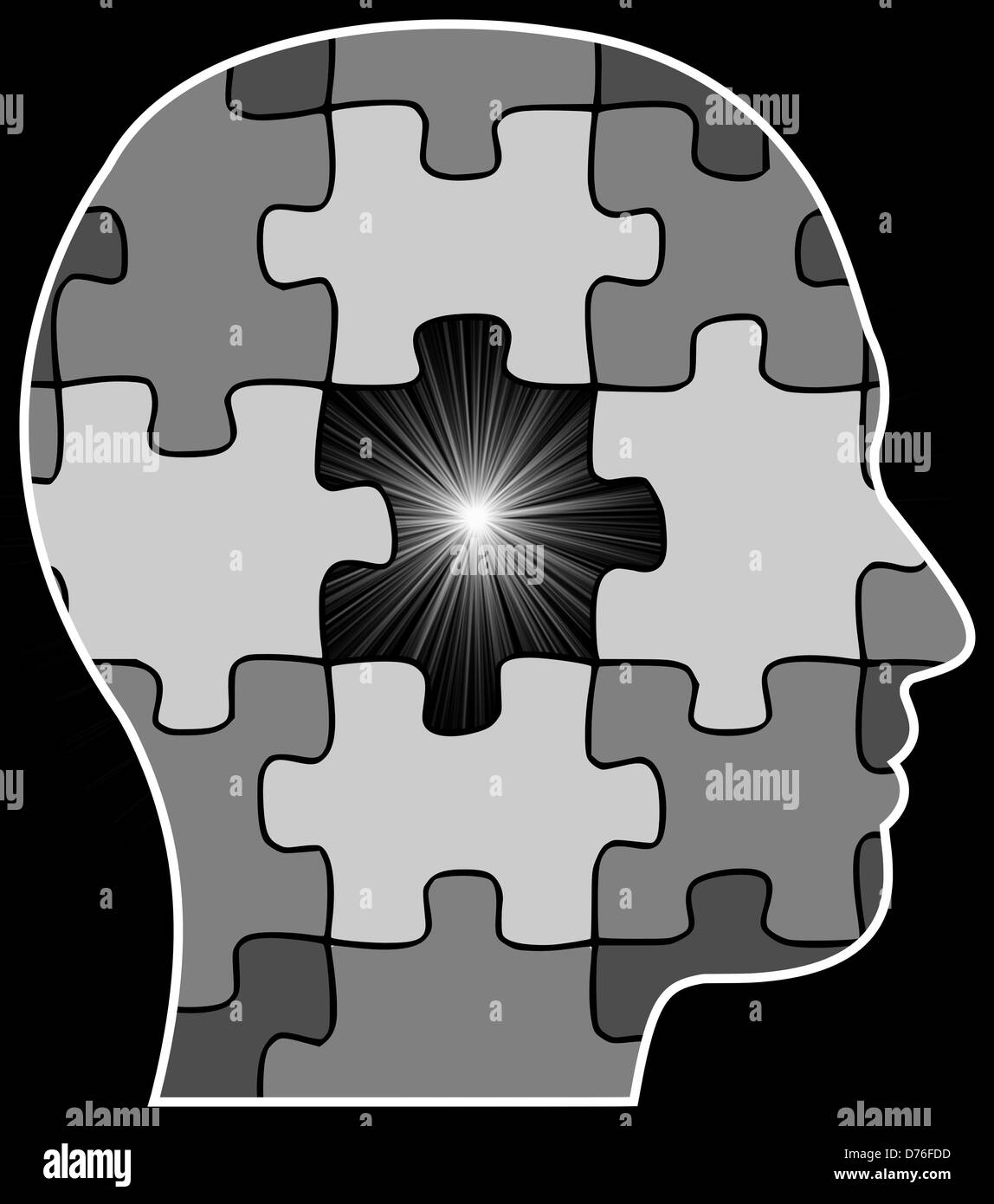 Illustration of a persons head with one puzzle piece missing Stock ...
