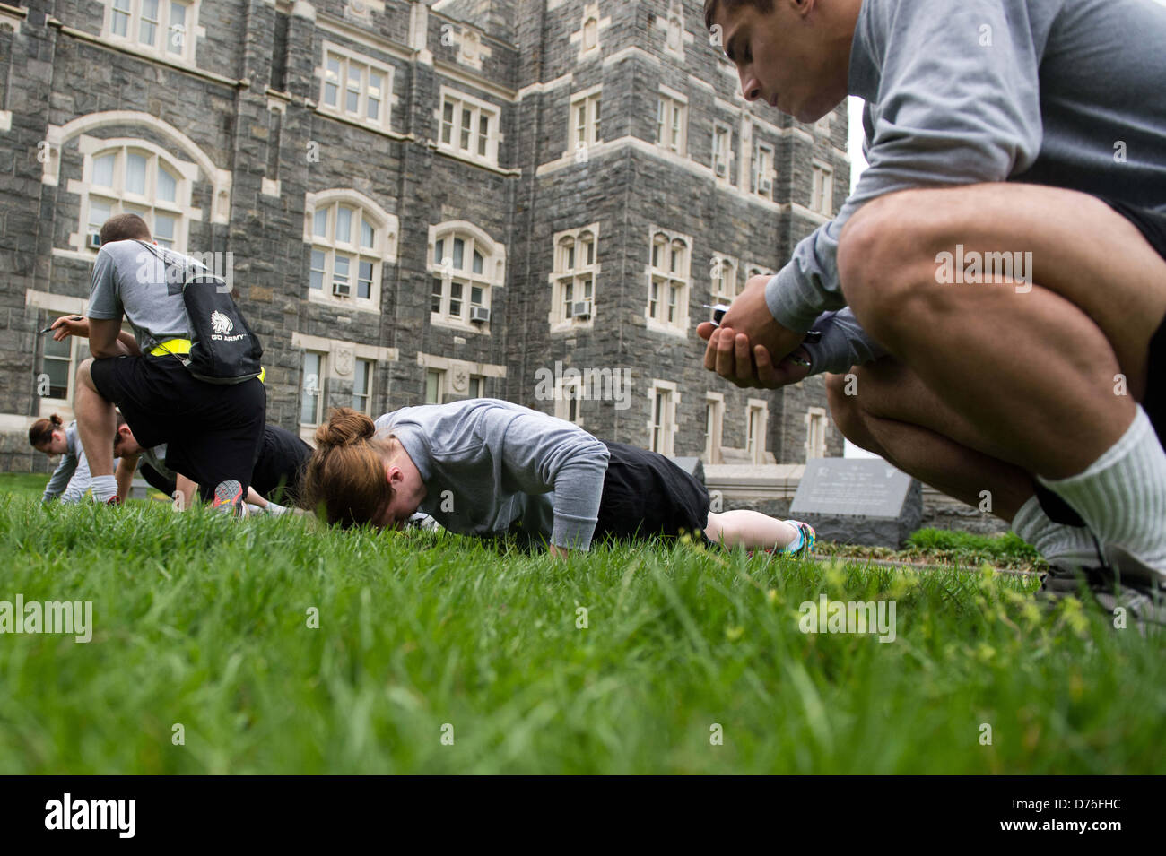 Cadets of the Military Academy West Point practice in front of a ...