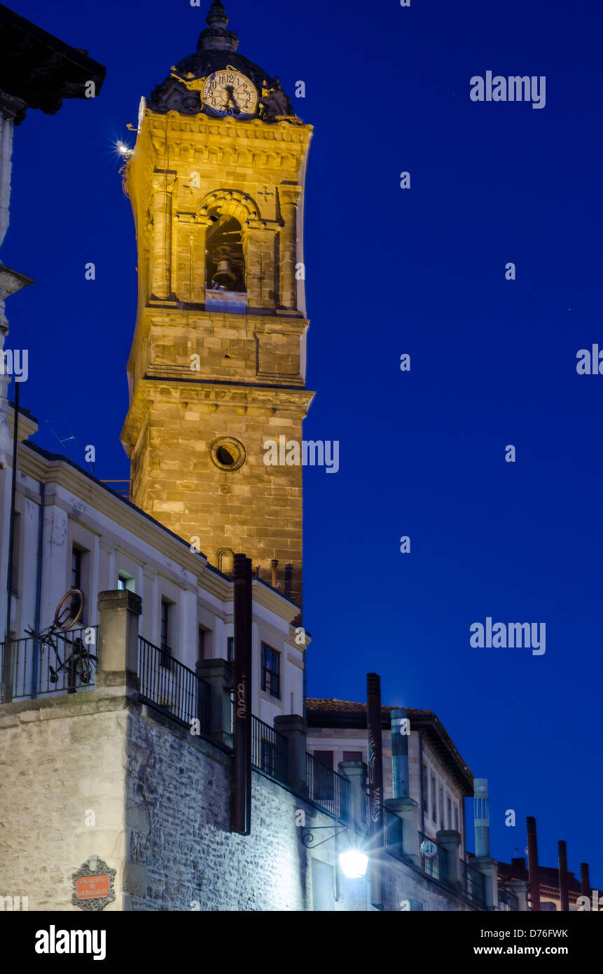 San Miguel Arcangel Church tower on dusk, Vitoria, Alava, Basque ...