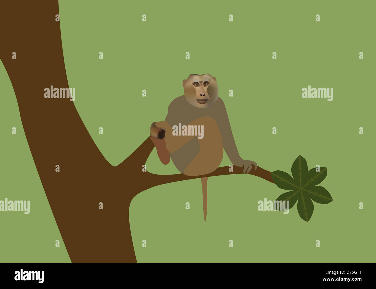 Illustration of monkey sitting on the branches of a tree Stock Photo ...
