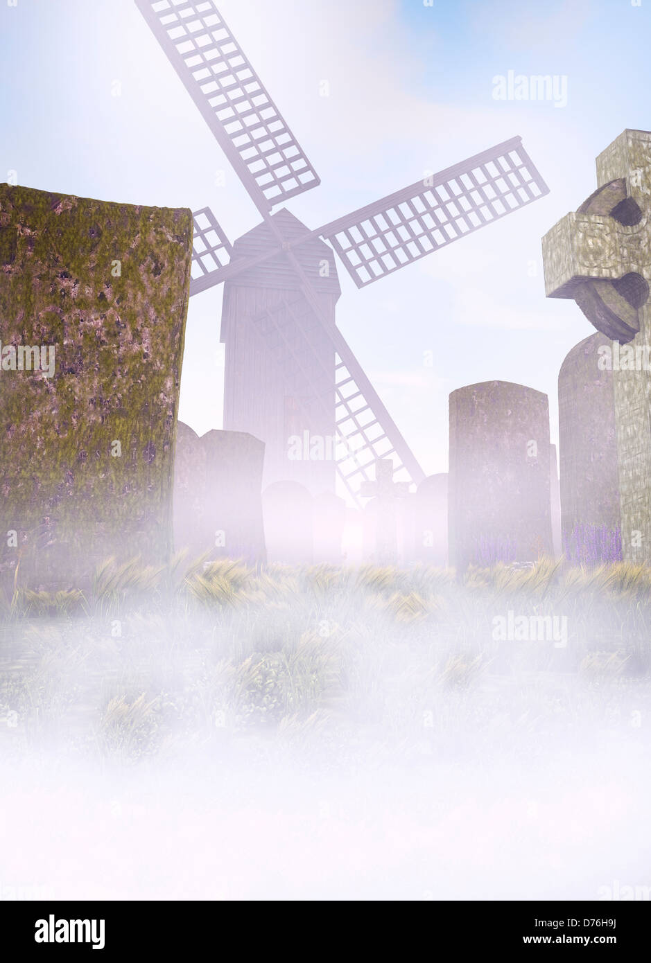 Graveyard with windmill Stock Photo - Alamy