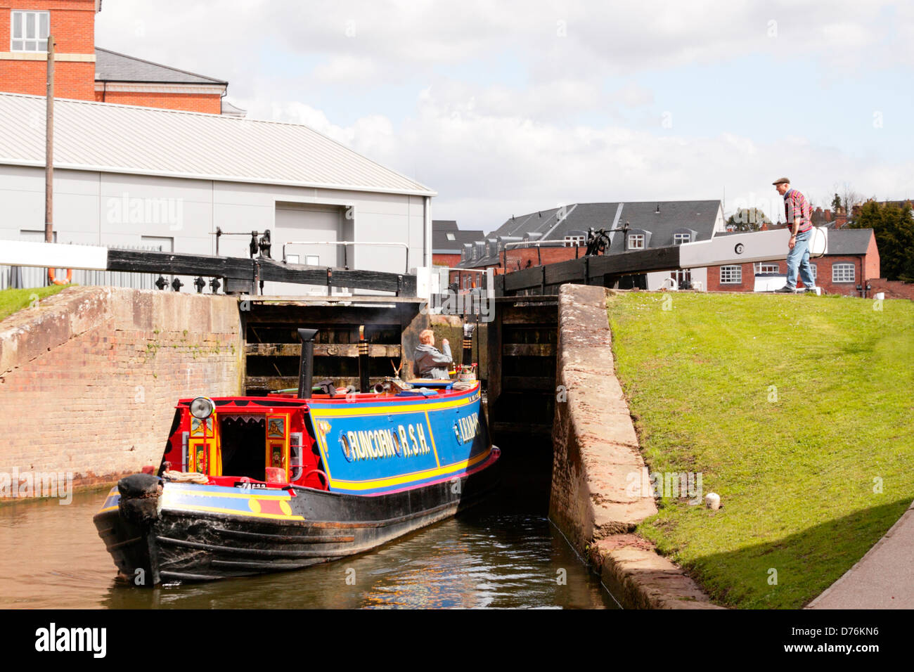 Canal Barge in locks on Worcester and Birmingham canal at Diglis Basin ...