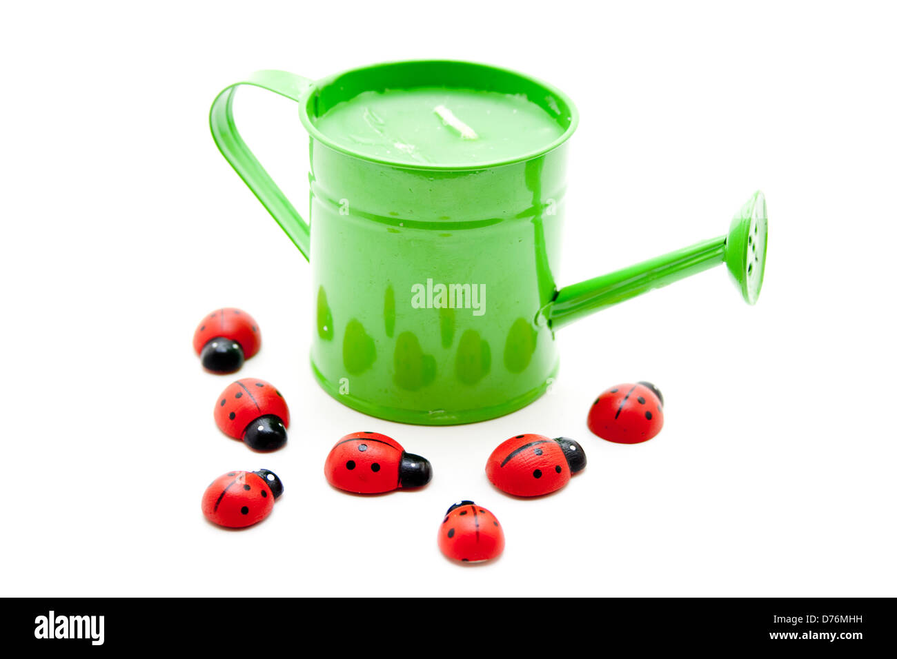Green watering can with ladybug Stock Photo - Alamy