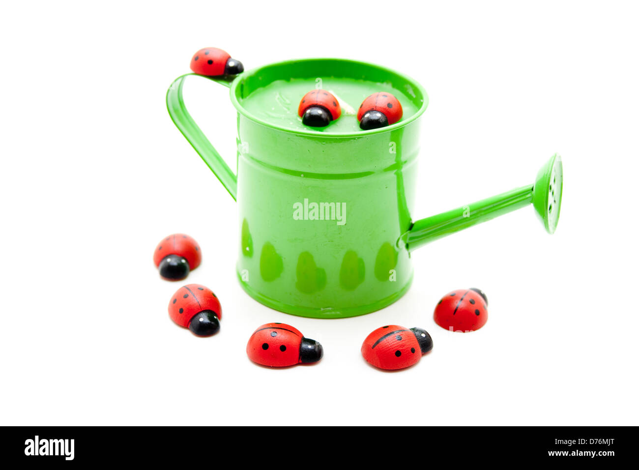 Green watering can with ladybug Stock Photo - Alamy