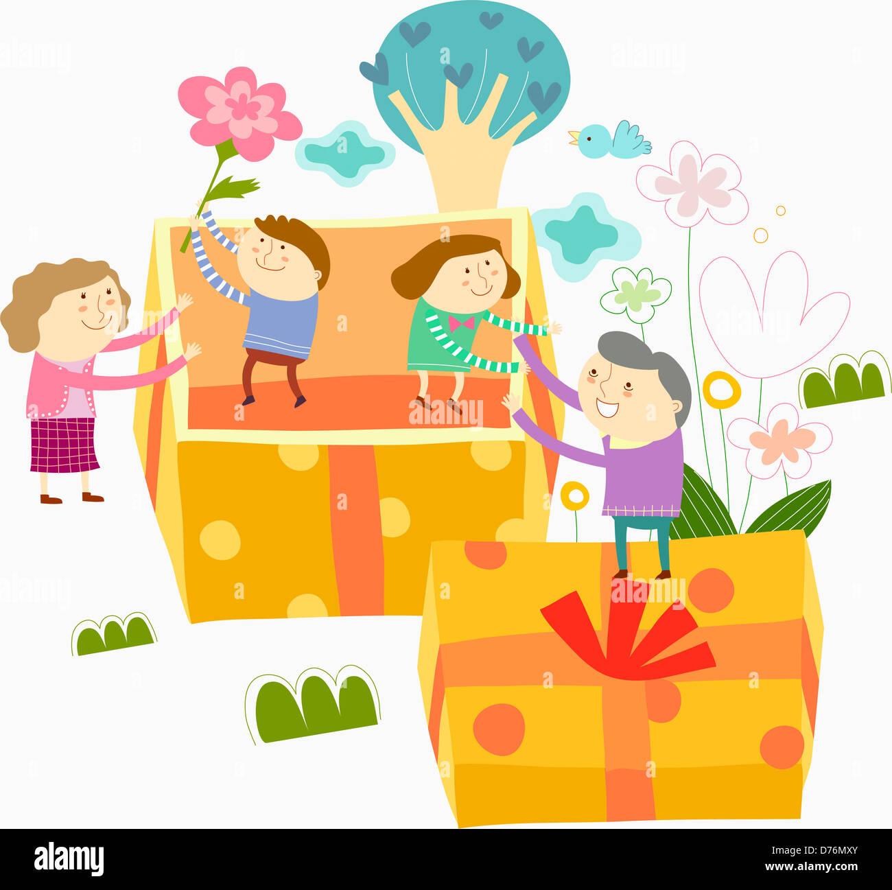 illustration of kids playing with a present Stock Photo - Alamy